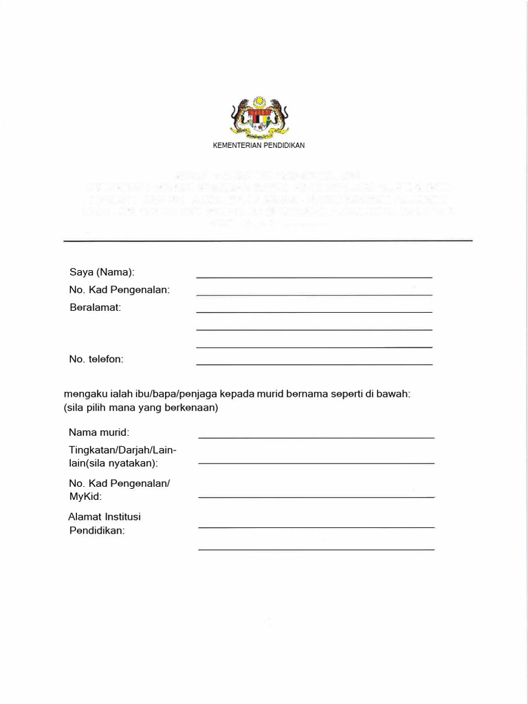 Borang Akuan Ibu Bapa Untuk Kebenaran Rakaman Gambar Murid KPM | PDF