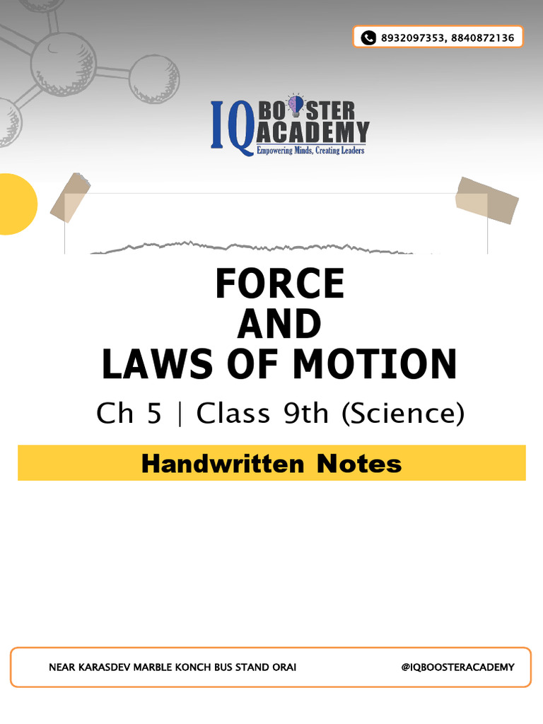 Force and Laws of Motion Class 9th | PDF