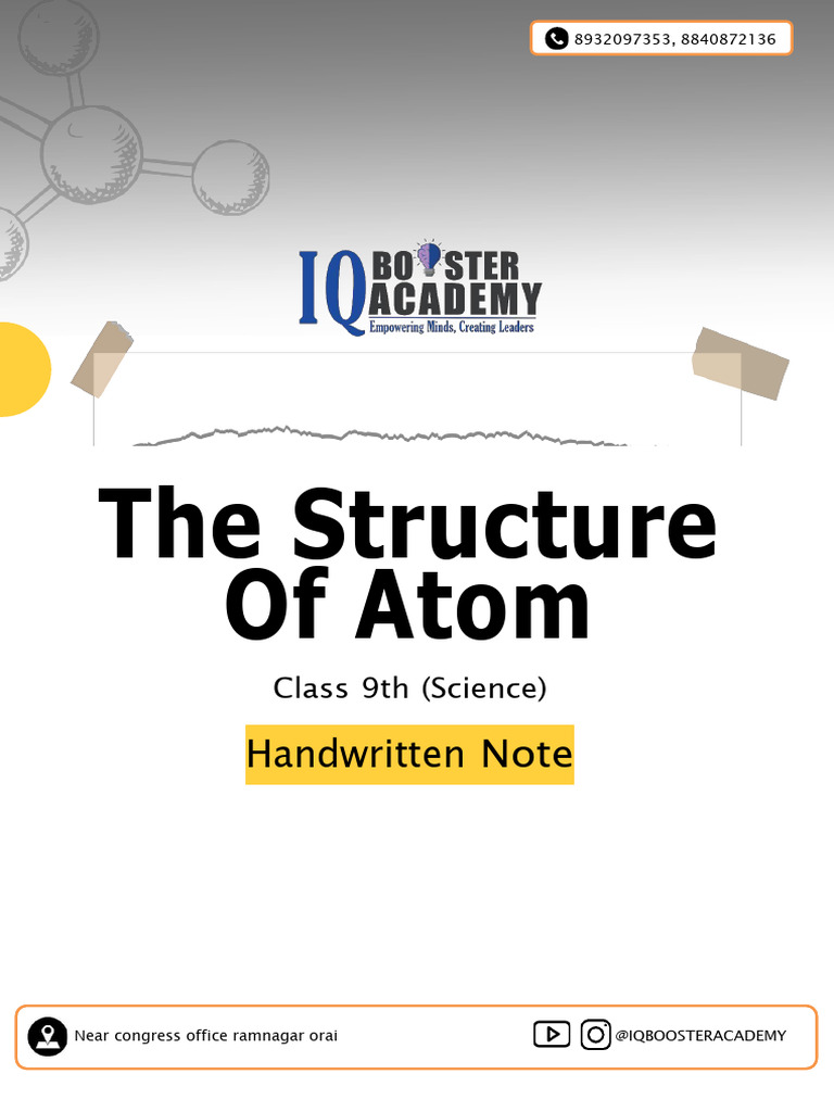 Structure of Atom Class 9th | PDF