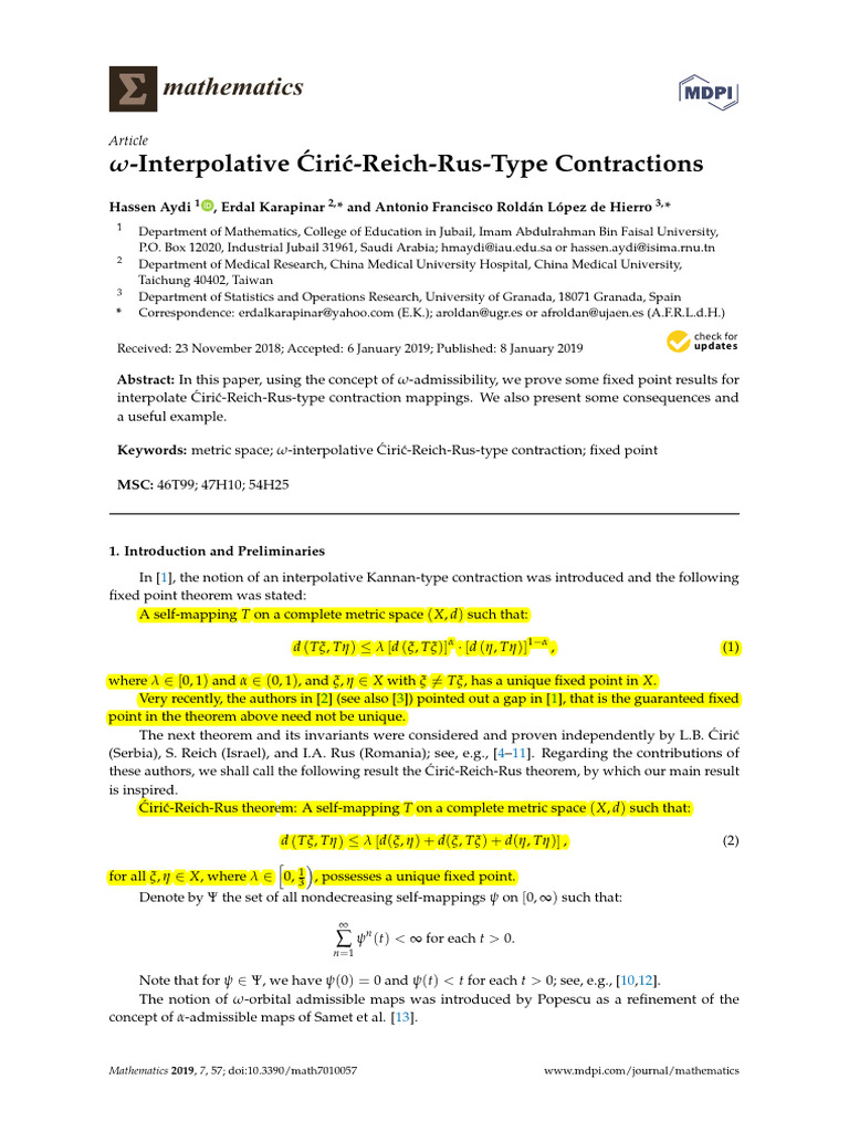 ω Interpolative Ćirić Reich Rus Type Contractions Pdf