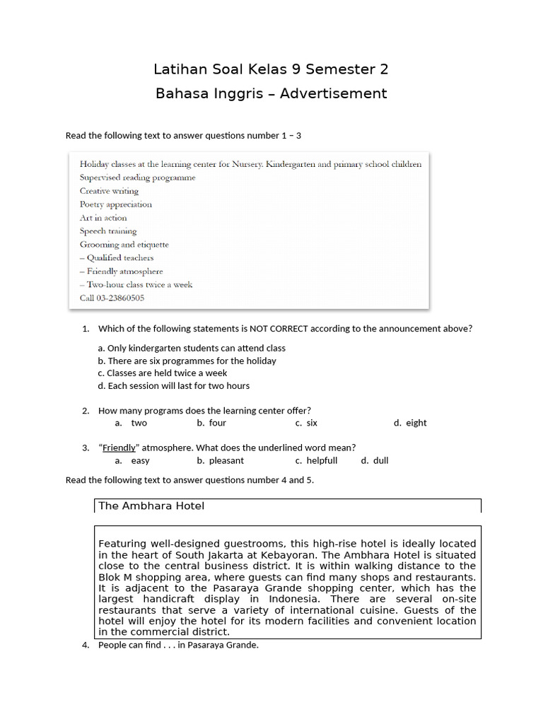 Latihan Soal Bahasa Inggris - Advertisement and Report Text | PDF