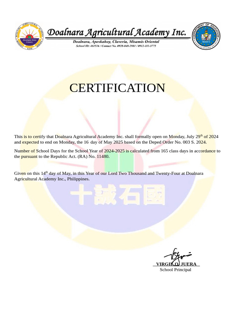 Certification Class Openning DSWD | PDF