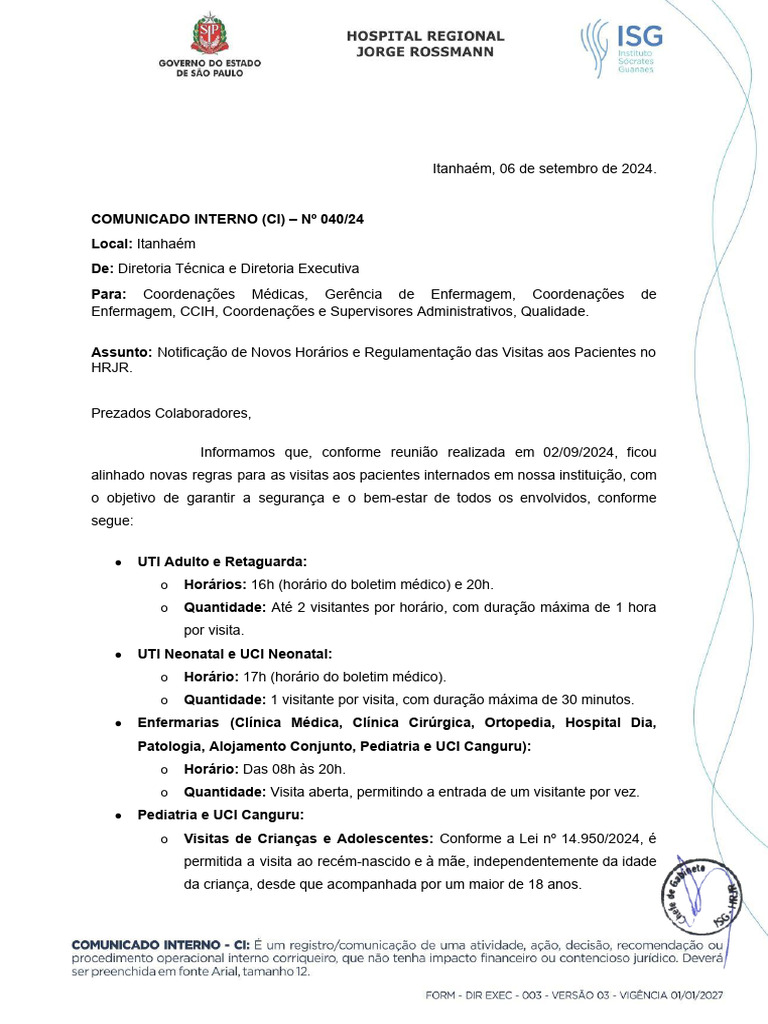 040-2024 - Notificação de Novos Horários e Regulam - 240909 - 194316 | PDF