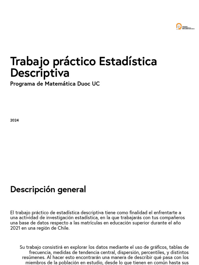 Instrucciones Trabajo Práctico Estadística Descriptiva | PDF