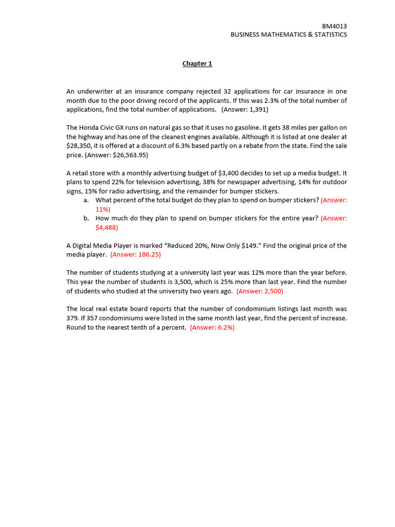 Buss Maths Tutorial CHP 1 | PDF