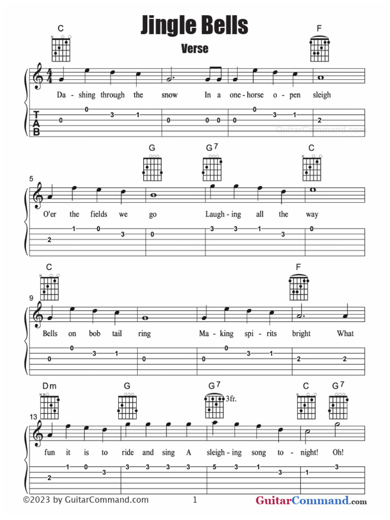 Jingle Bells Guitar Chords and TAB C Major Guitar Command | PDF