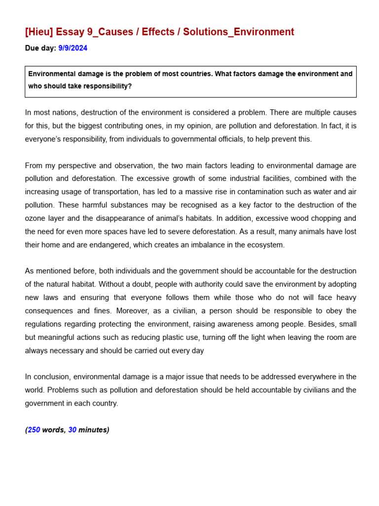 (Hieu) Essay 9 - CES - Environment | PDF