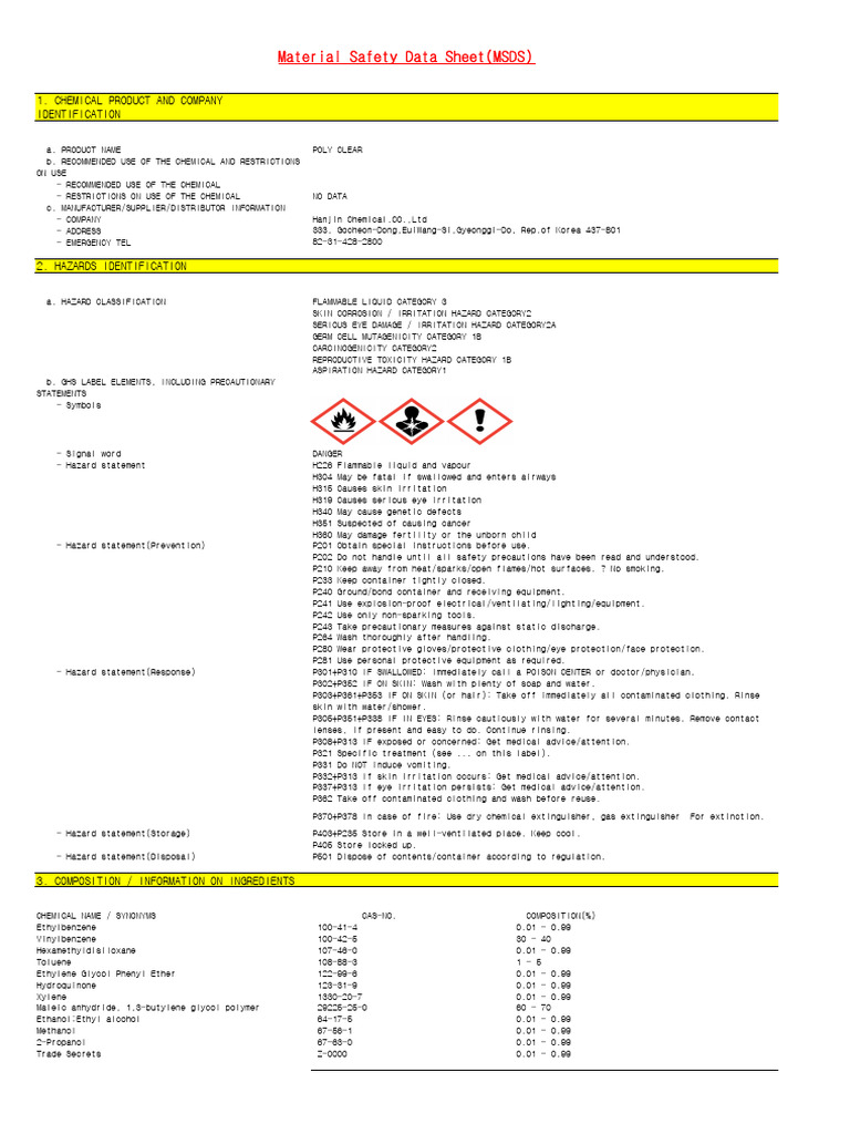 Poly Clear Msds | PDF | Fires | Combustion