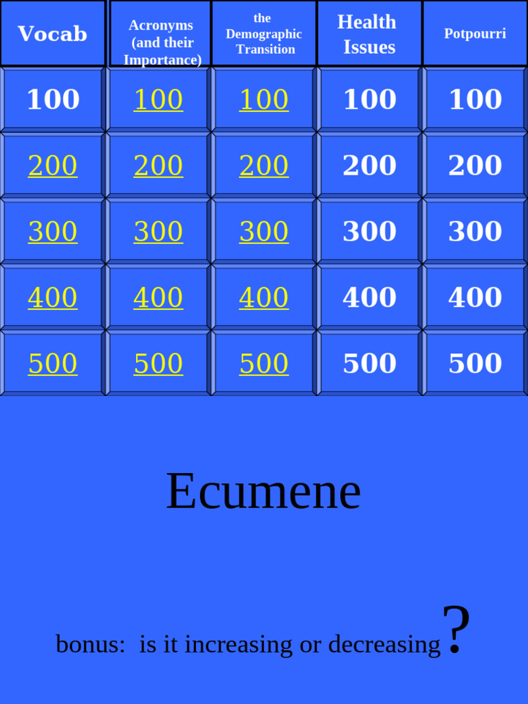 Population Jeopardy | PDF