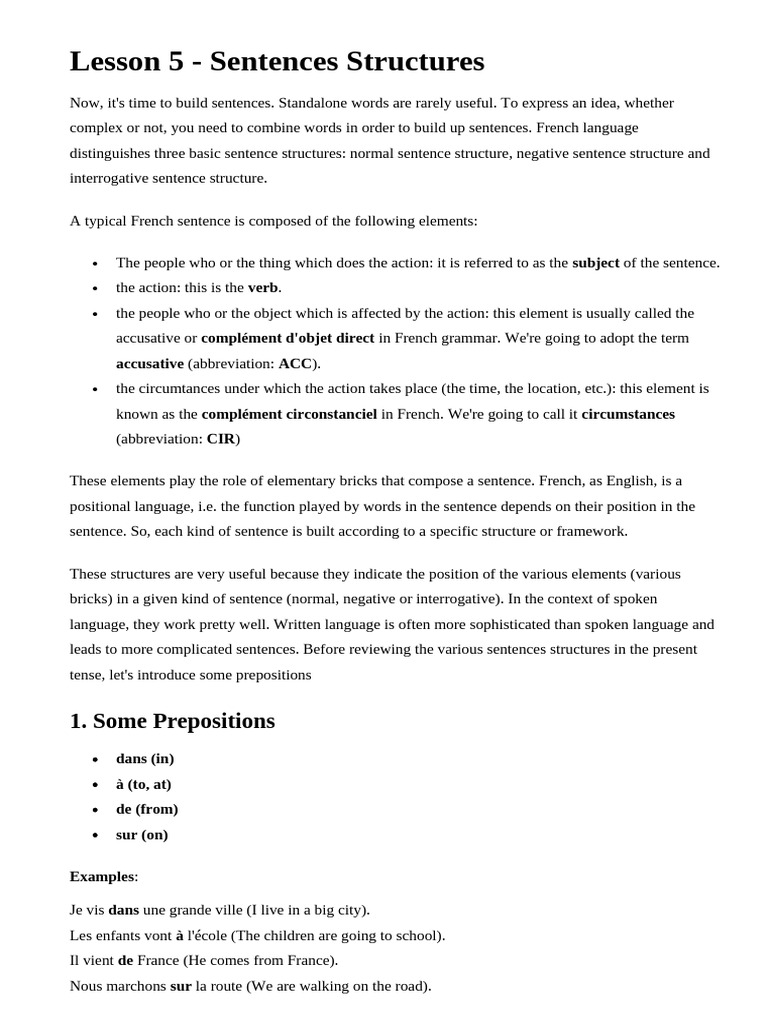Lesson 5 - Sentences Structures | PDF
