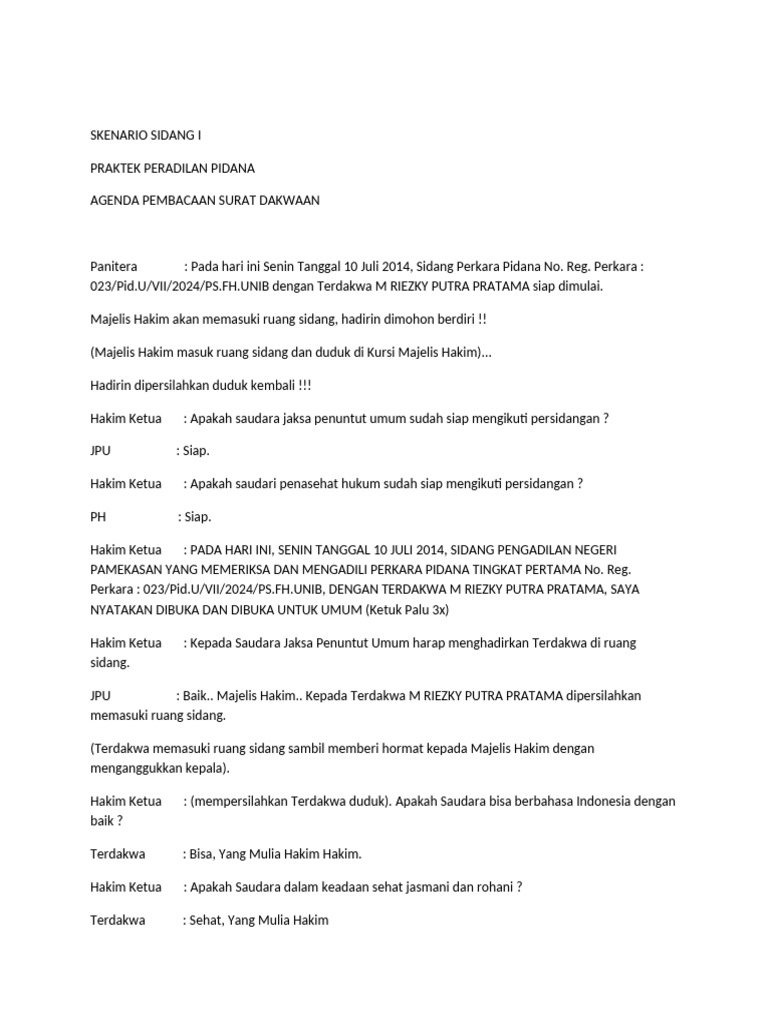 Contoh Skenario Sidang Peradilan Pidana | PDF