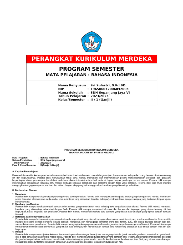 Program Semester Kelas 2 Semester 1 | PDF | Nation | Forms Of Government