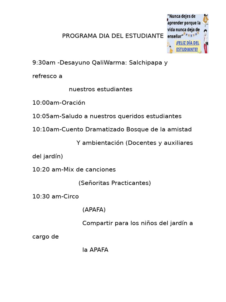Programa Dia Del Estudiante | PDF