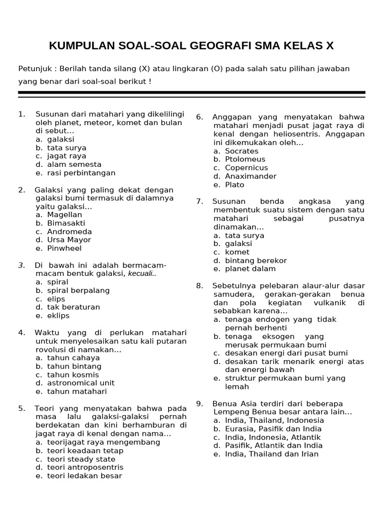 Kumpulan Soal Soal Geografi Sma Kelas X | PDF