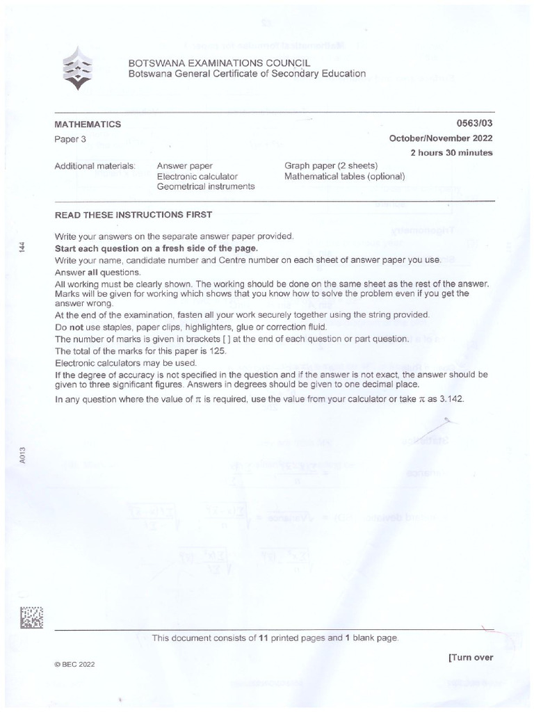 Bgcse Maths PP3 2022 | PDF