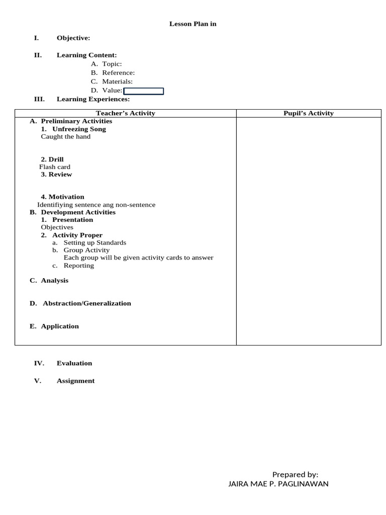 4as Lesson Plan Template | PDF | Career & Growth
