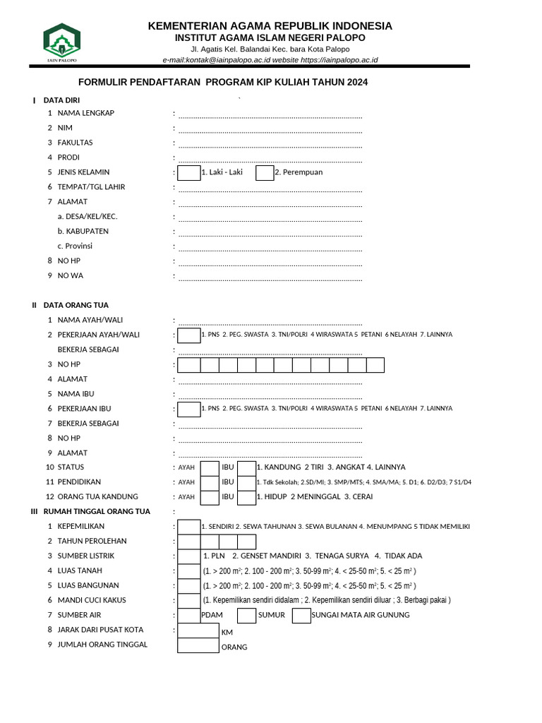 Formulir Kip 2024 | PDF