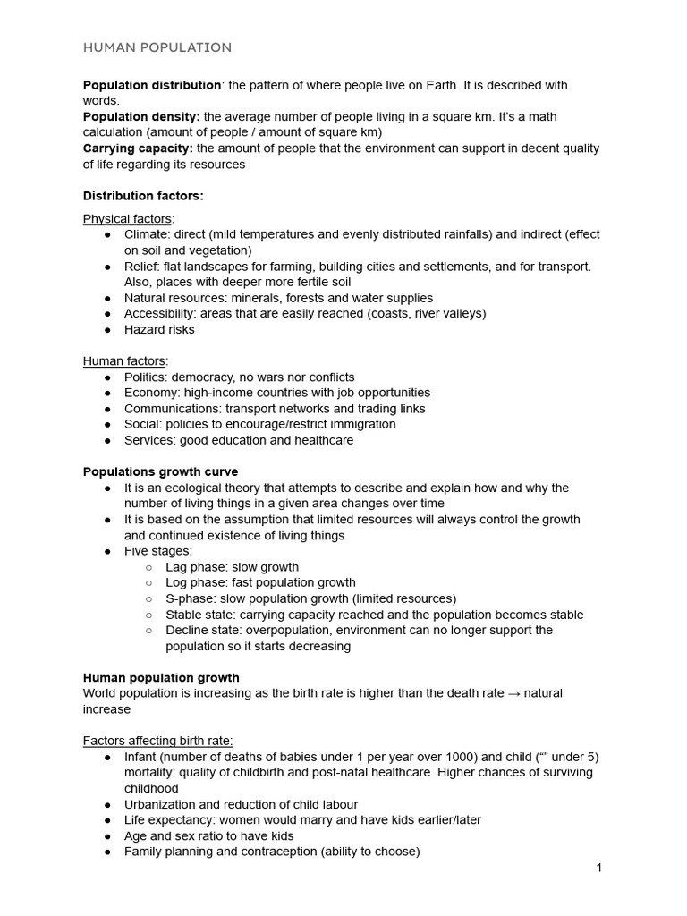 Igcse Environmental Unit 8 Human Population | PDF