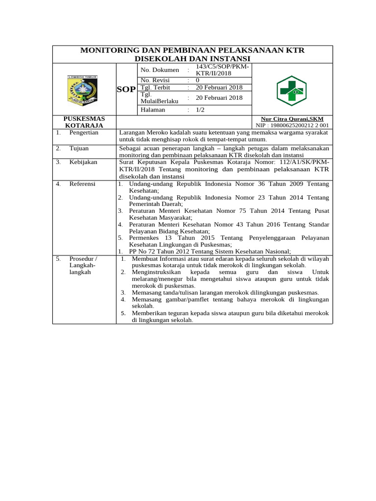 Monitoring Dan Pelaksanaan KTR Di Sekolah | PDF