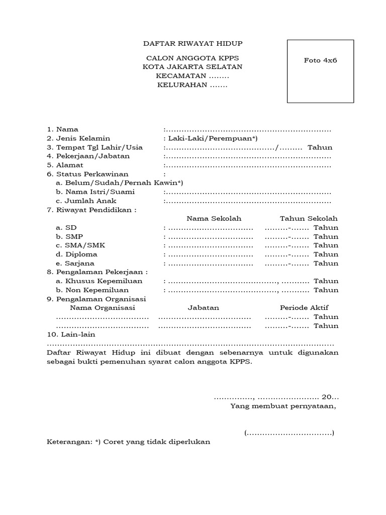 Daftar Riwayat Hidup KPPS | PDF