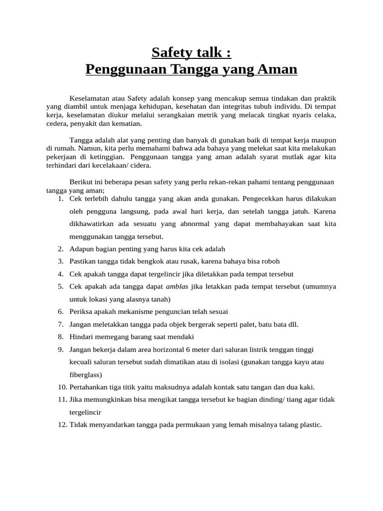 Matery Safety Penggunaan Tangga Yang Aman | PDF
