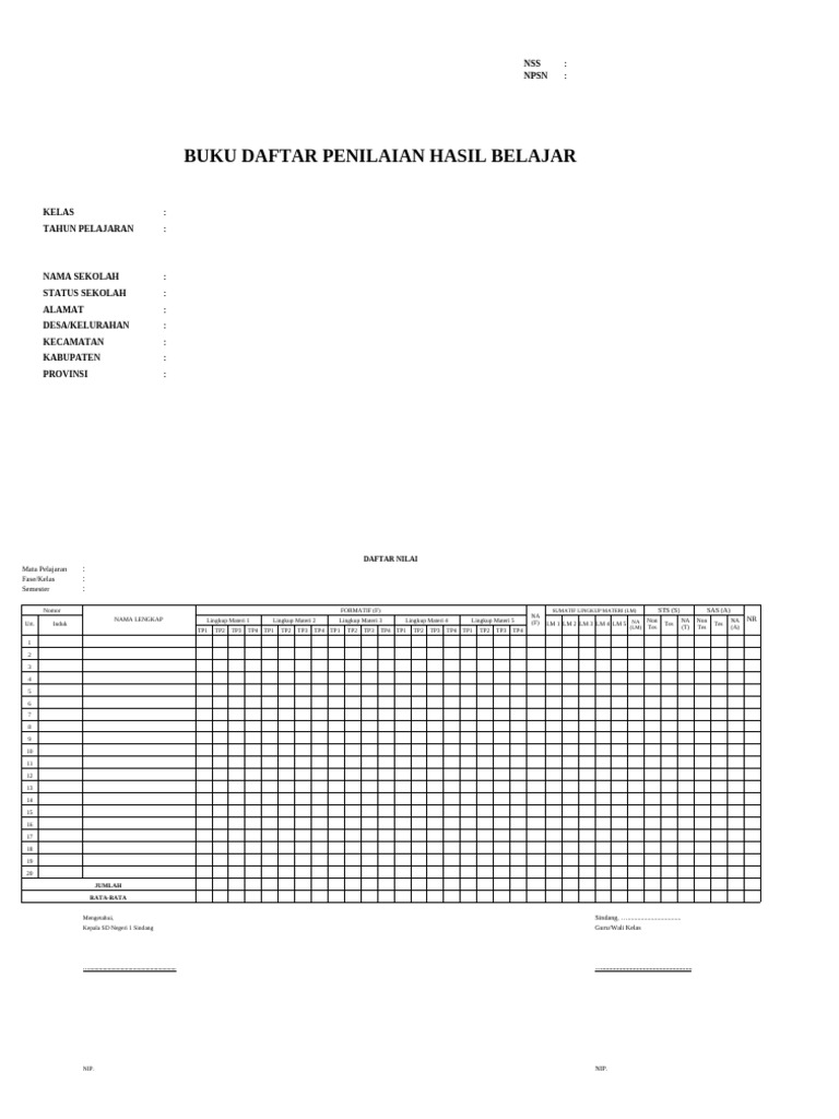 Form Daftar Nilai Kurmer | PDF