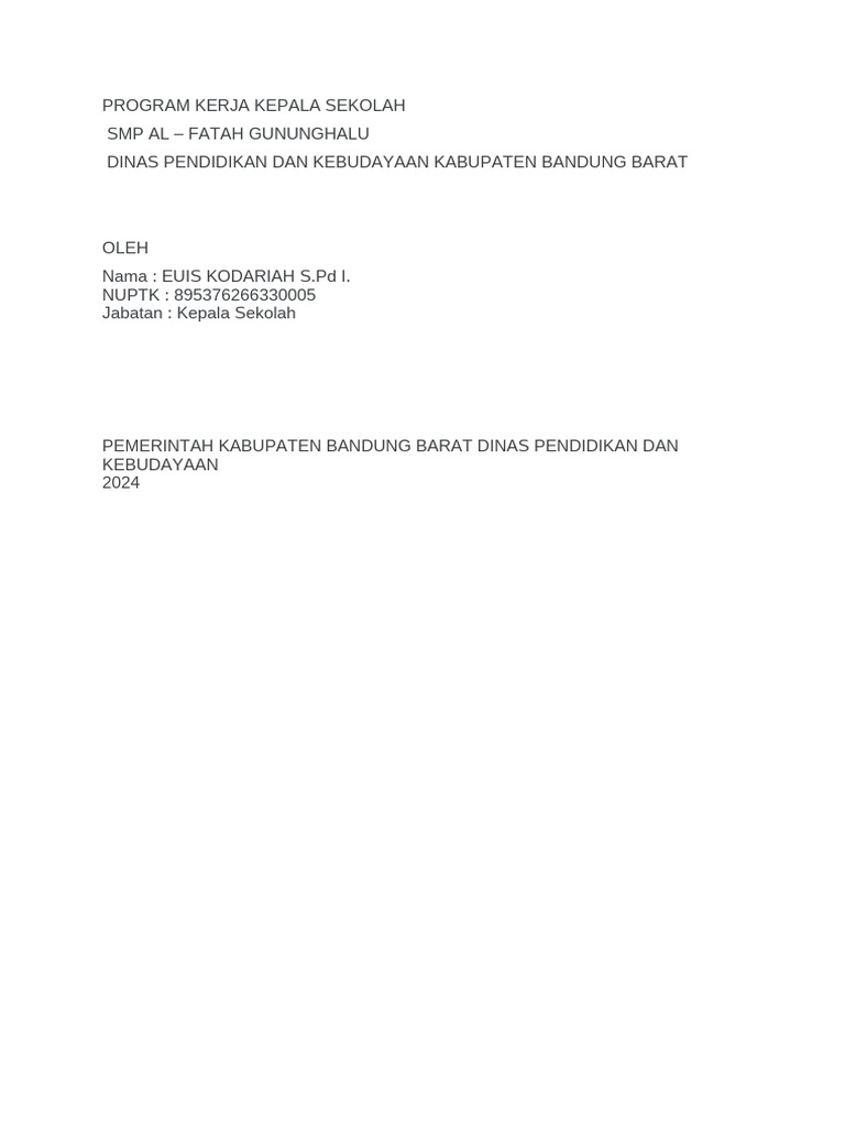 Program Kerja Kepala Sekolah 2024 | PDF