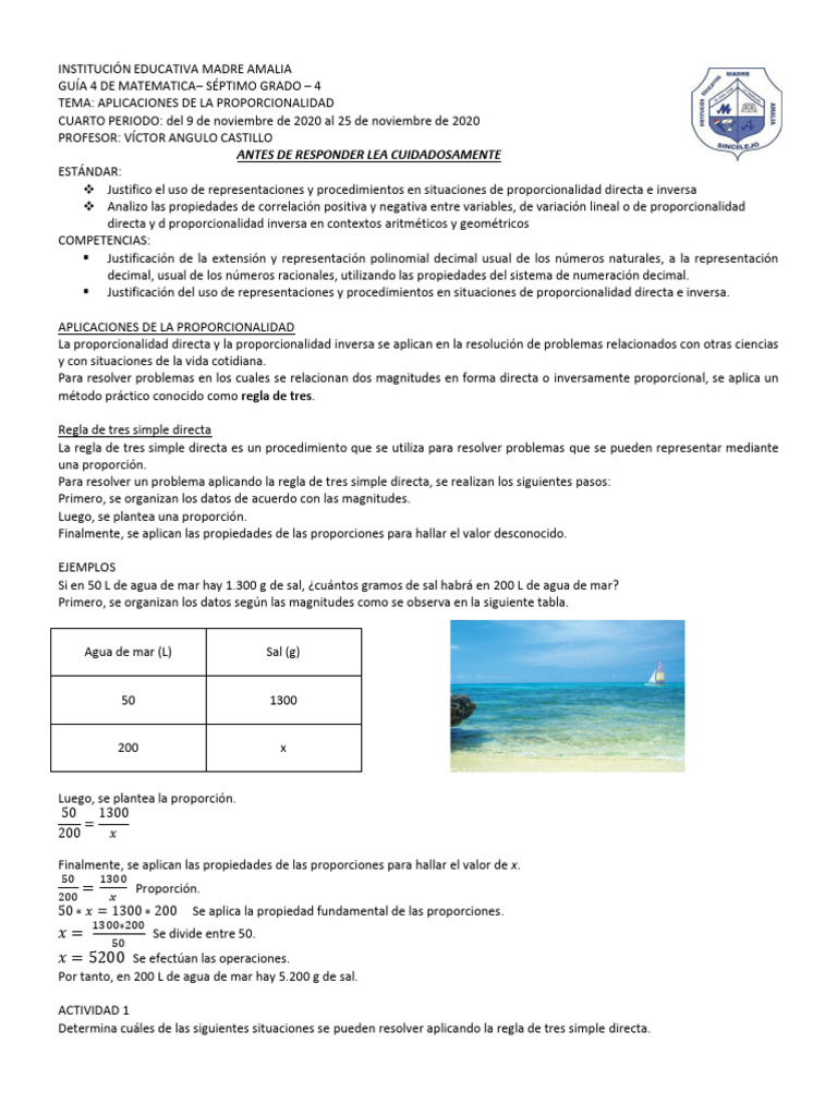 Guia #4 Matematica 7 - Cuarto Periodo | PDF