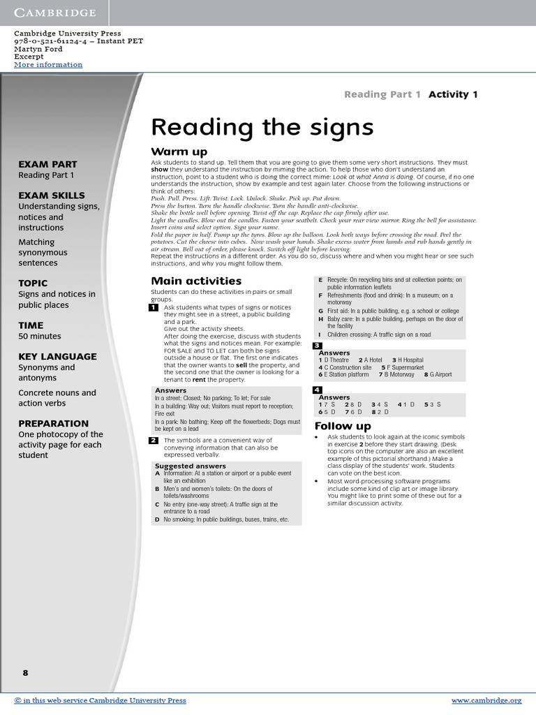 Signs Reading Cambridge - Excerpt | PDF