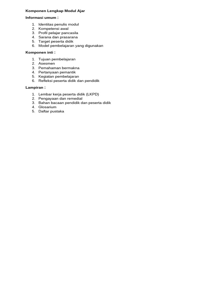 Komponen Lengkap Modul Ajar | PDF
