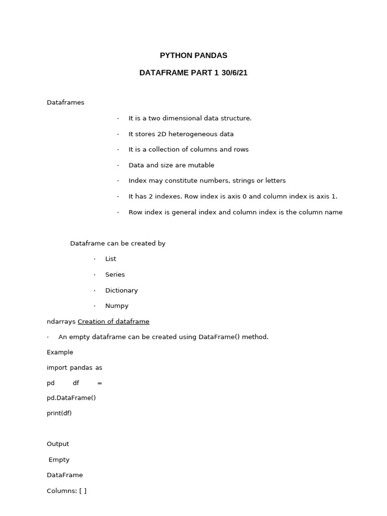 PYTHON PANDAS Dataframe | PDF