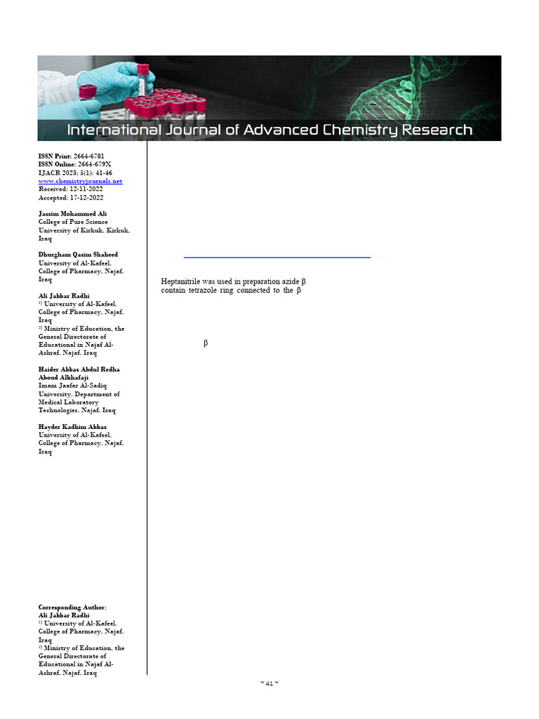 5-1-5-540-Synthesis, Characterization and Biological Evaluation of Tetrazole Derivatives | PDF