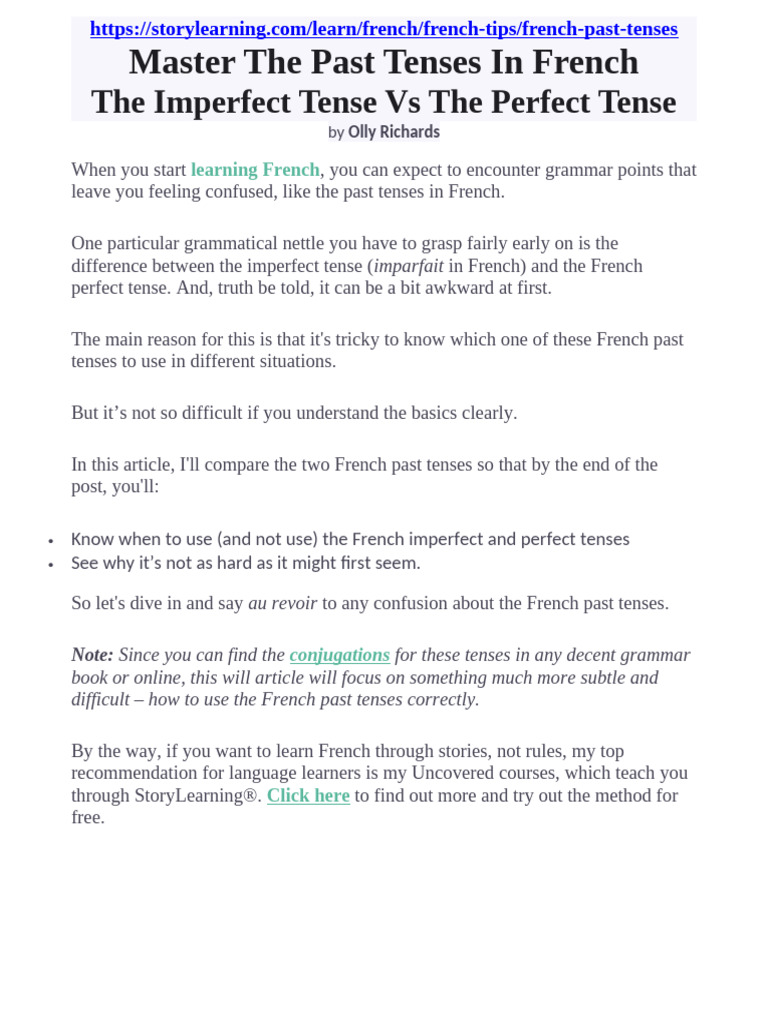 Master The Past Tenses in French | PDF