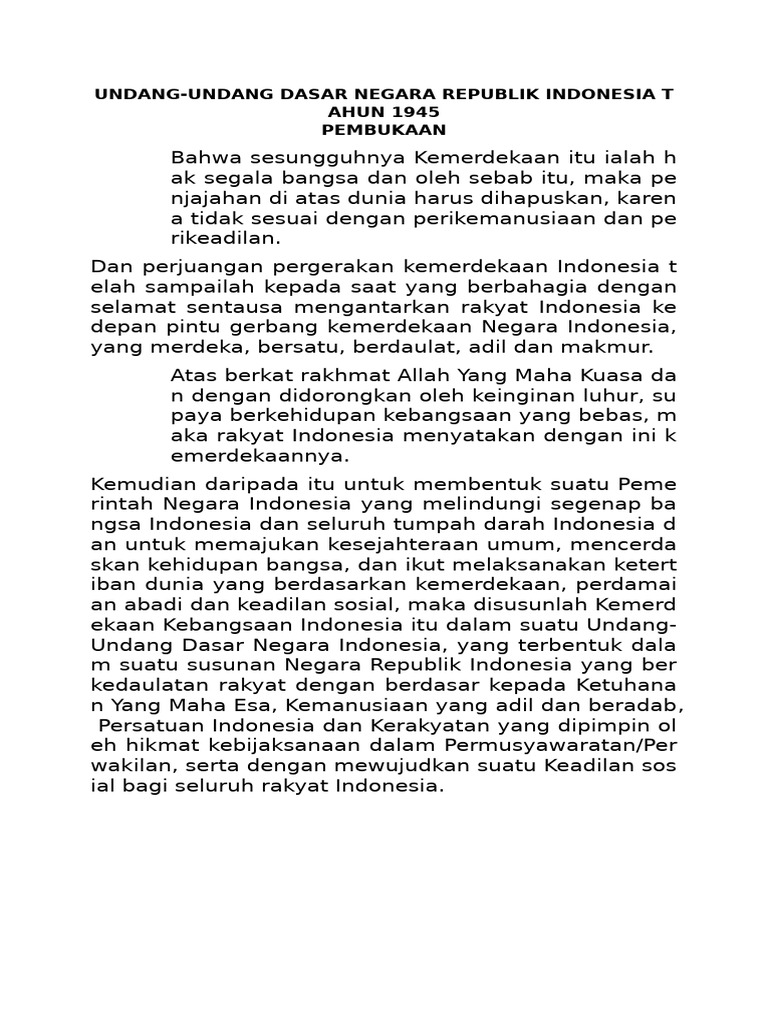 Undang-Undang Dasar Negara Republik Indonesia Tahun 1945 | PDF