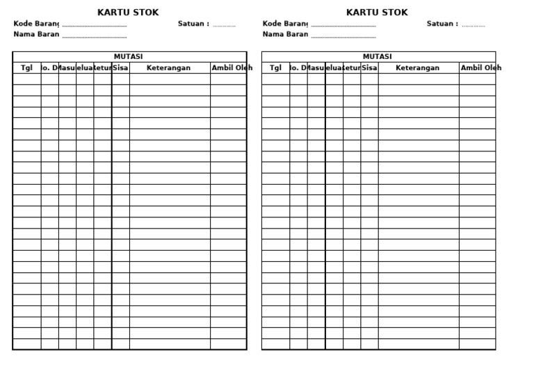 FORMAT KARTU STOK | PDF