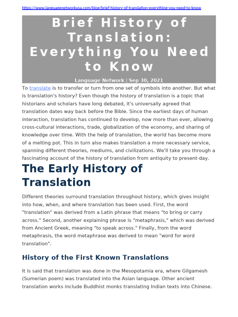 Lecture000 Brief History of Translation Everything You Need To Know | PDF
