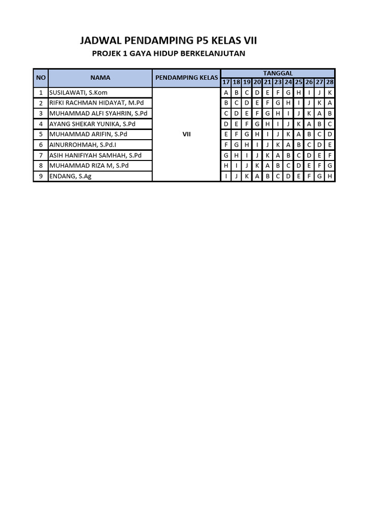 Jadwal Pendamping p5 Kelas 7 - 112621 | PDF