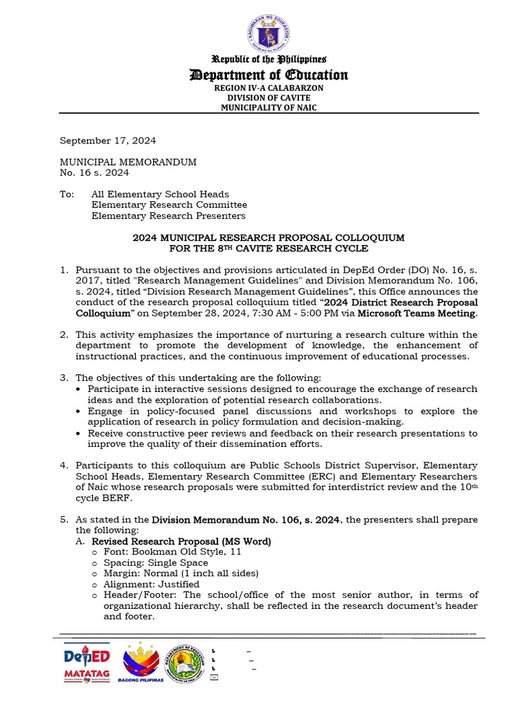 Municipal Memo No. 16 S. 2024 Research Proposal Colloquium 2024 | PDF