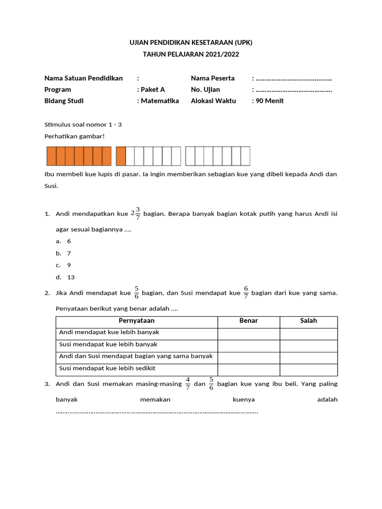 Soal Utama MTK Paket A | PDF