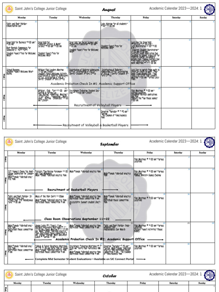 Academic Calendar Semester 1 2023-2024 Student Version | PDF