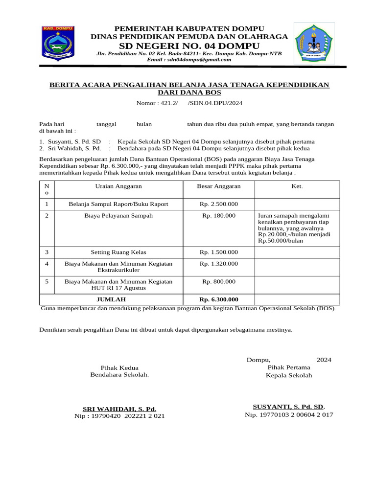 Berita Acara Pengalihan Belanja | PDF