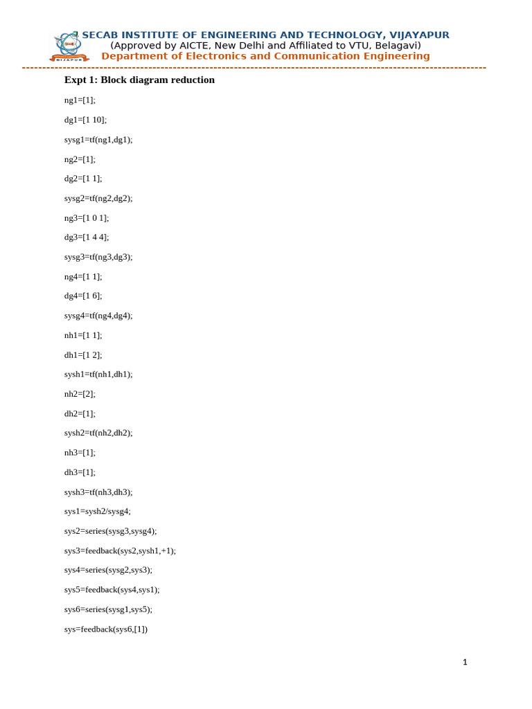 Lab Manual Control System | PDF | Computational Science | Teaching ...
