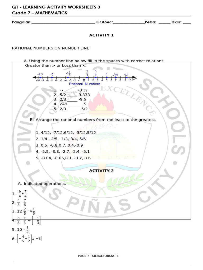 Q1 G7 Math LAW 3 | PDF