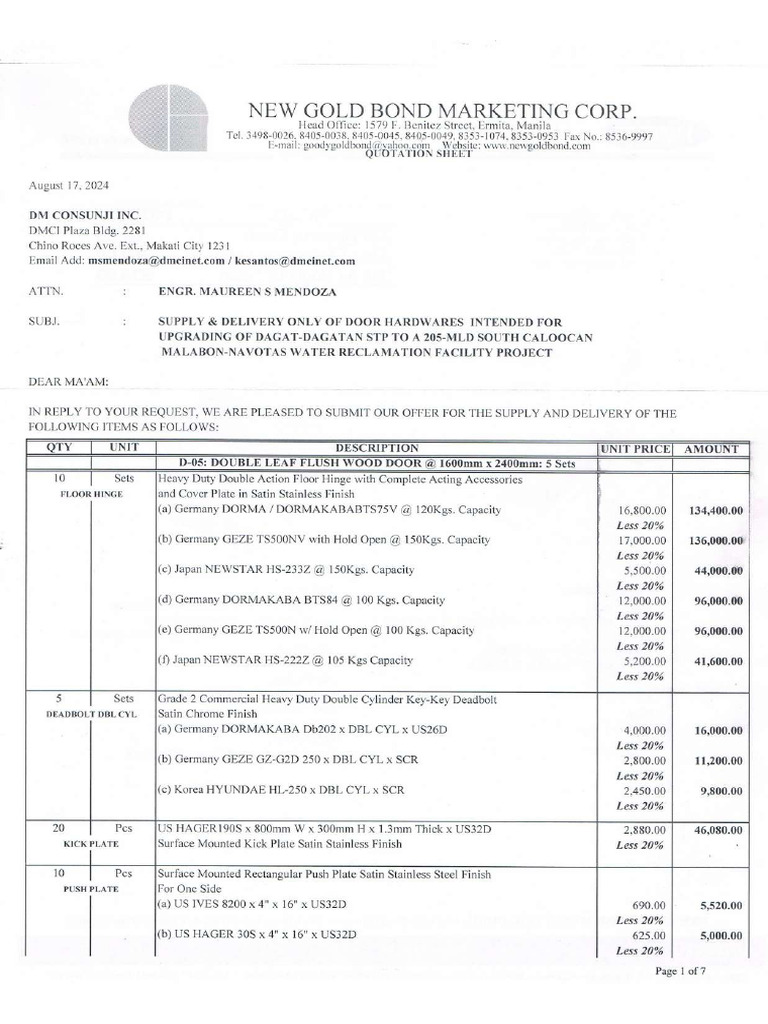 New Gold Bond Marketing Corp. Quotation | PDF