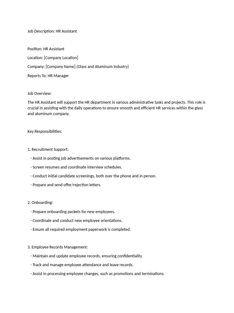 Job Description-HR Assistant | PDF | Employment | Career & Growth