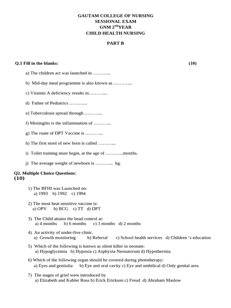 GNM 2nd CHN Exam | PDF