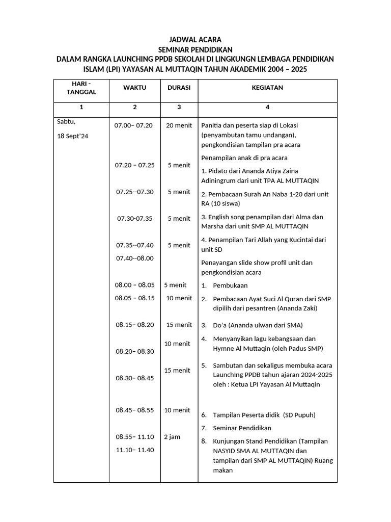 DRAFT ACARA Seminar Dan Launching 18 September 24 | PDF