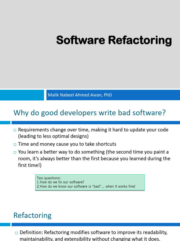 009-Code Refractoting Overview-20240423 | PDF | Software Engineering | Computer Programming