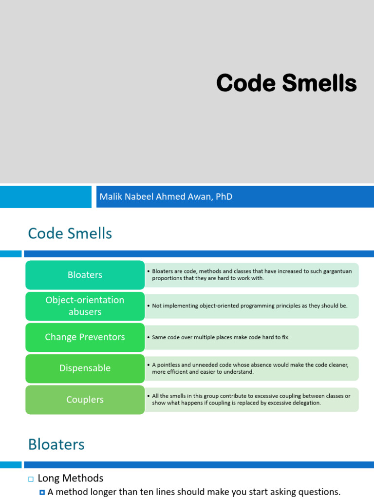 Understanding Code Smells and Solutions | PDF | Class (Computer ...