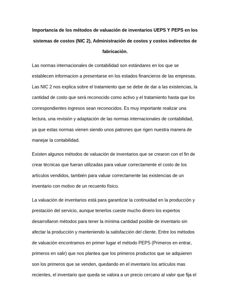 Importancia de Los Métodos de Valuación de Inventarios UEPS Y PEPS en Los Sistemas de Costos | PDF